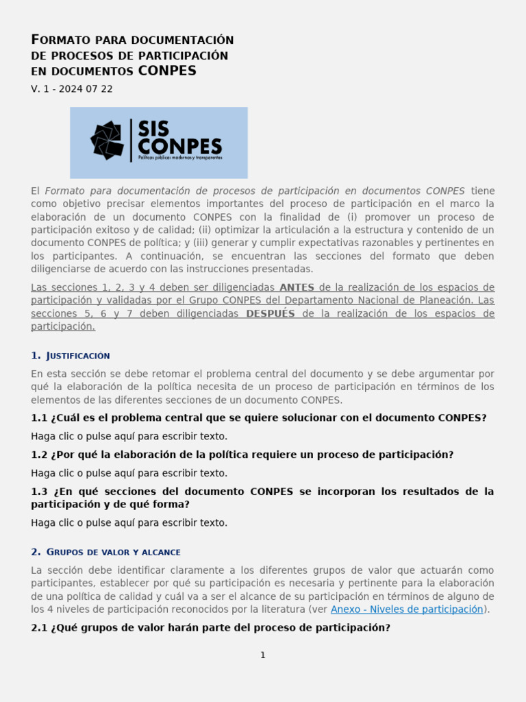 2024 07 22 - Formato Participación Documentos CONPES V 1 | PDF