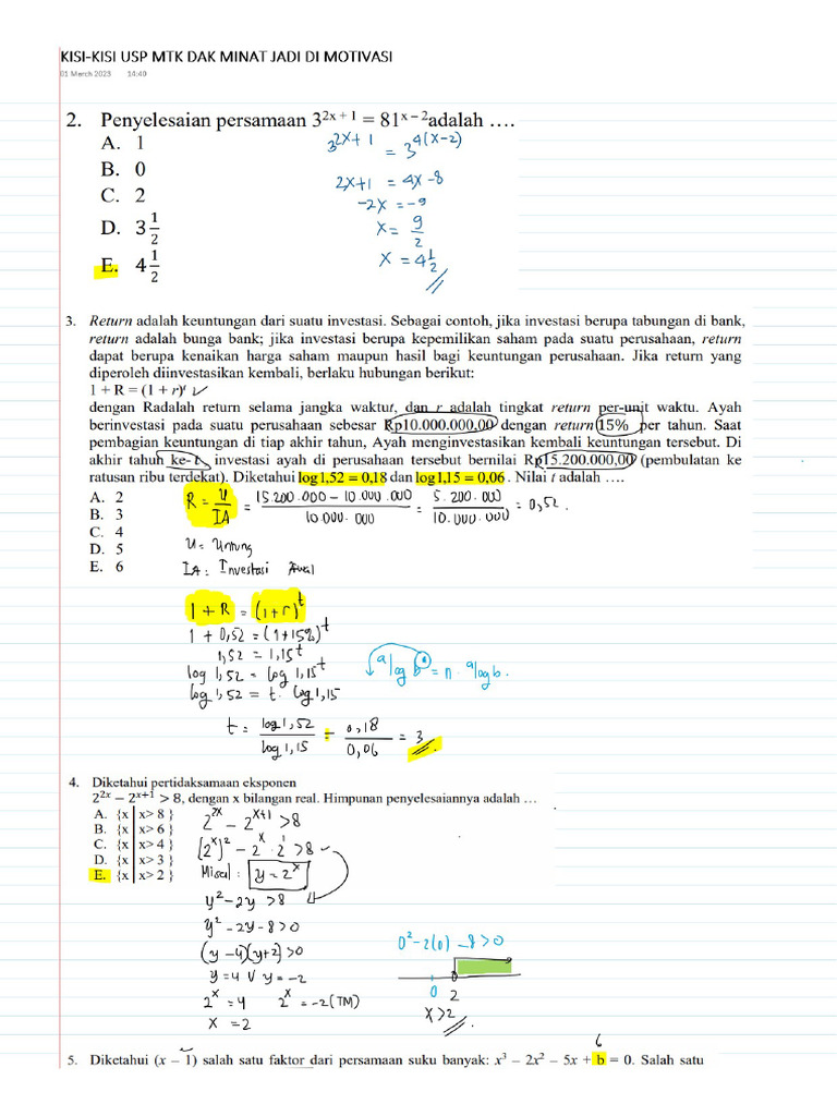 Pembahasan Kisi-Kisi MTK Minat | PDF