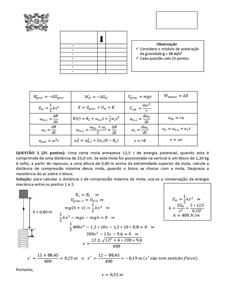 Gabarito Prova 3 Fis 191 2015 II | PDF