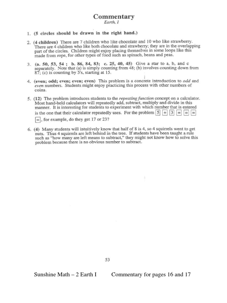 Sunshine Math Answers | PDF