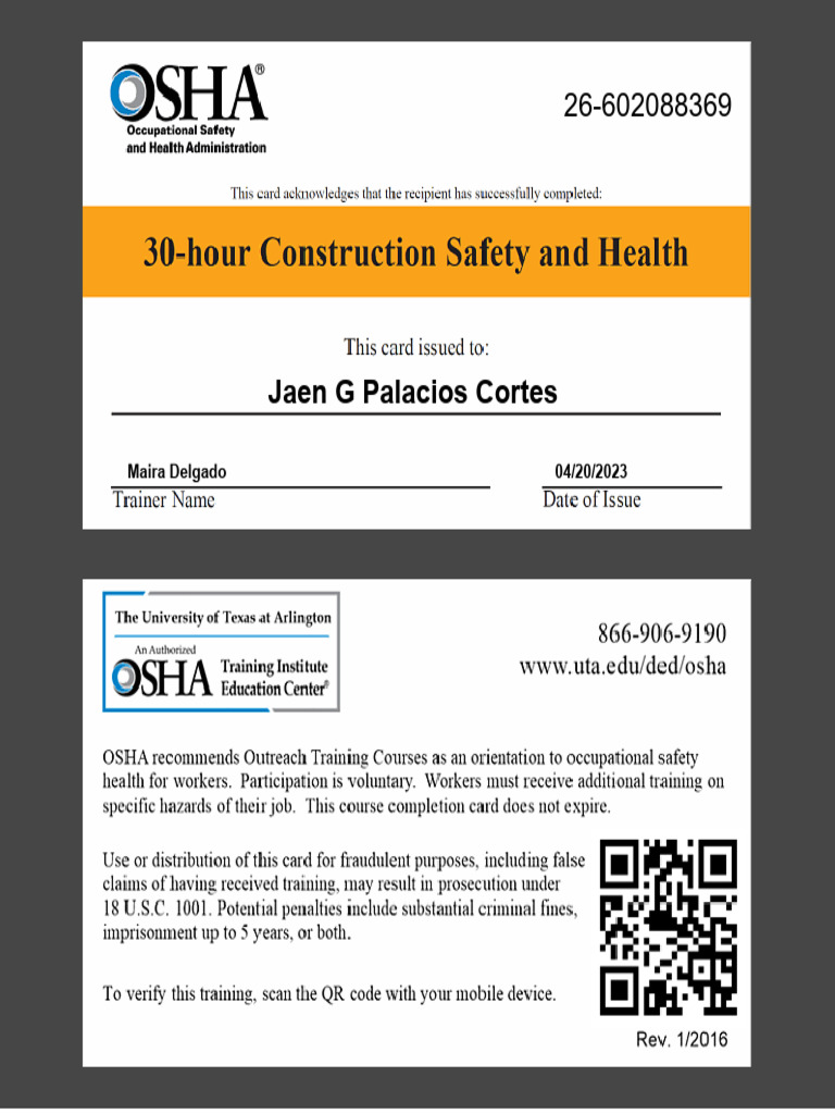 G-3533 OSHA Cards - Maira Delgado | PDF
