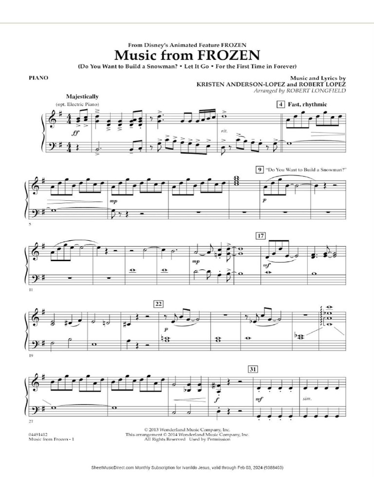 Piano - Frozen | PDF