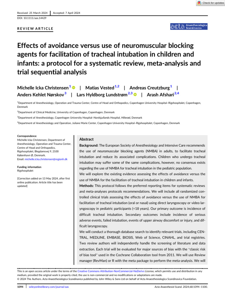 Acta Anaesthesiol Scand - 2024 - Christensen - Effects of Avoidance ...