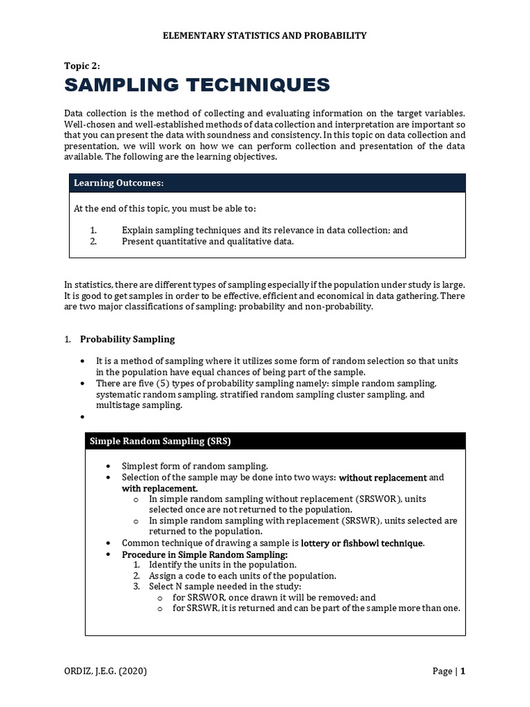 Abstraction Topic2 Sampling Techniques | PDF | Sampling (Statistics) | Teaching Methods & Materials
