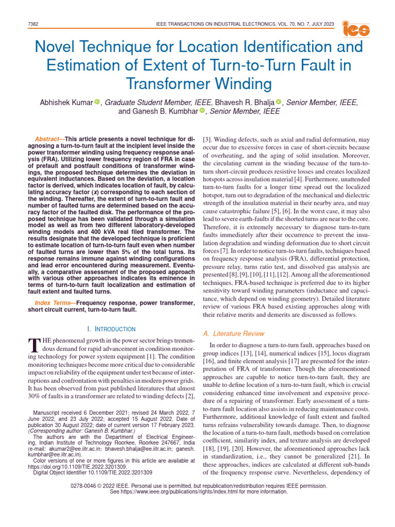 Novel Technique For Location Identification And Estimation Of Extent Of Turn To Turn Fault In