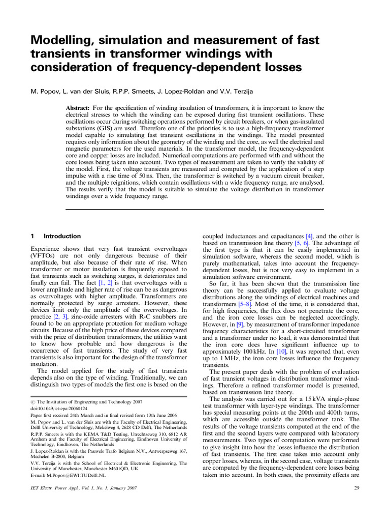 Popov_et_al_2007_Modelling,_simulation_and_measurement_of_fast_tran | PDF Popov_et_al_2007_Modelling,_simulation_and_measurement_of_fast_tran | PDF