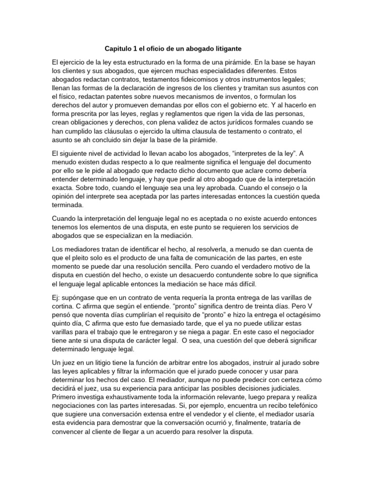 Capitulo 1 el oficio de un abogado litigante | PDF Capitulo 1 el oficio de un abogado litigante | PDF