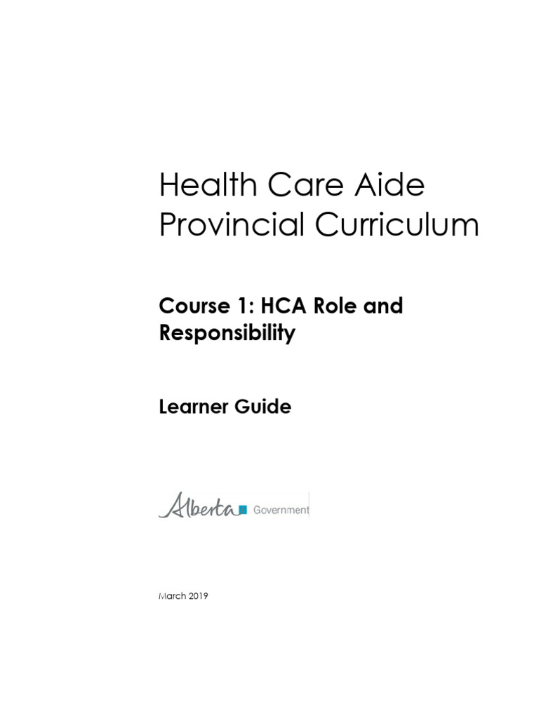 Course 1 Learner Guide - Health Care Aide Role & Responsibility | PDF