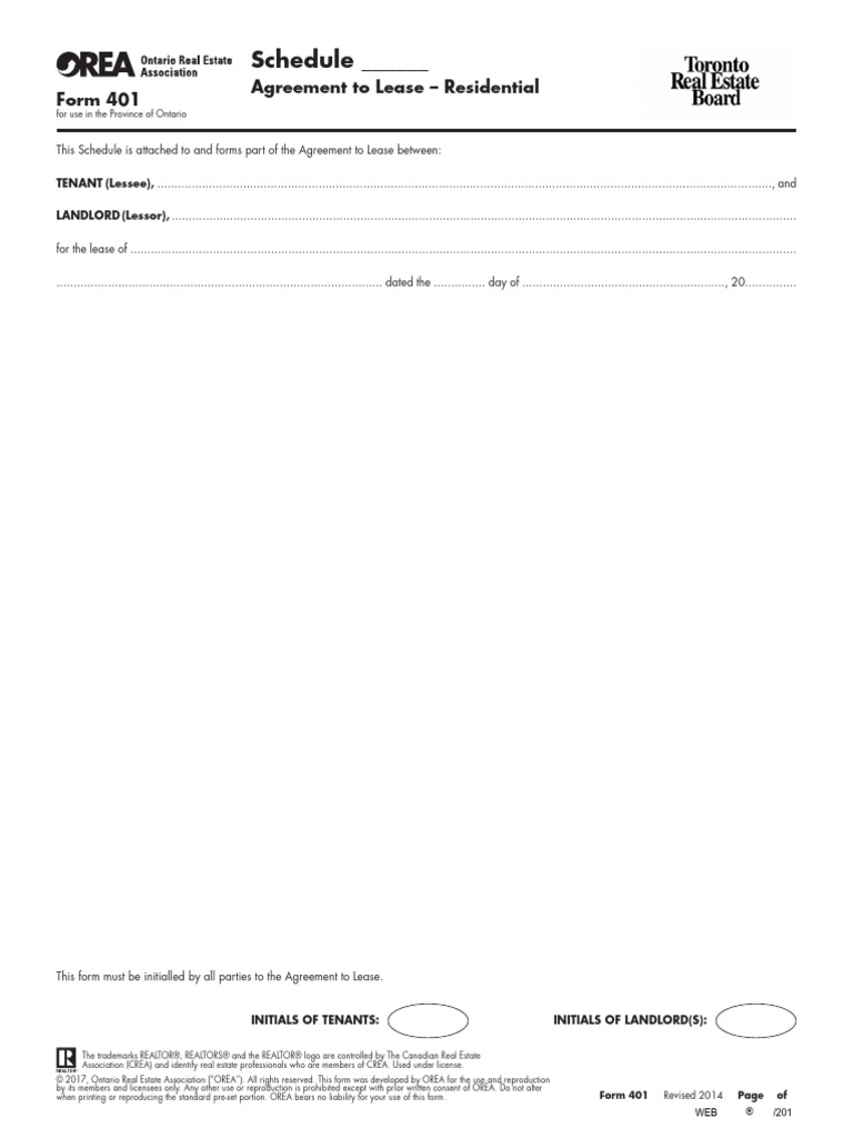 Schedule - : Agreement To Lease - Residential Form 401 | PDF