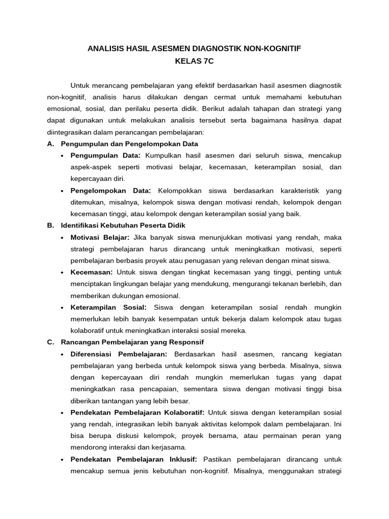 Analisis Hasil Asesmen Diagnostik Non-Kognitif 7C | PDF | Career ...