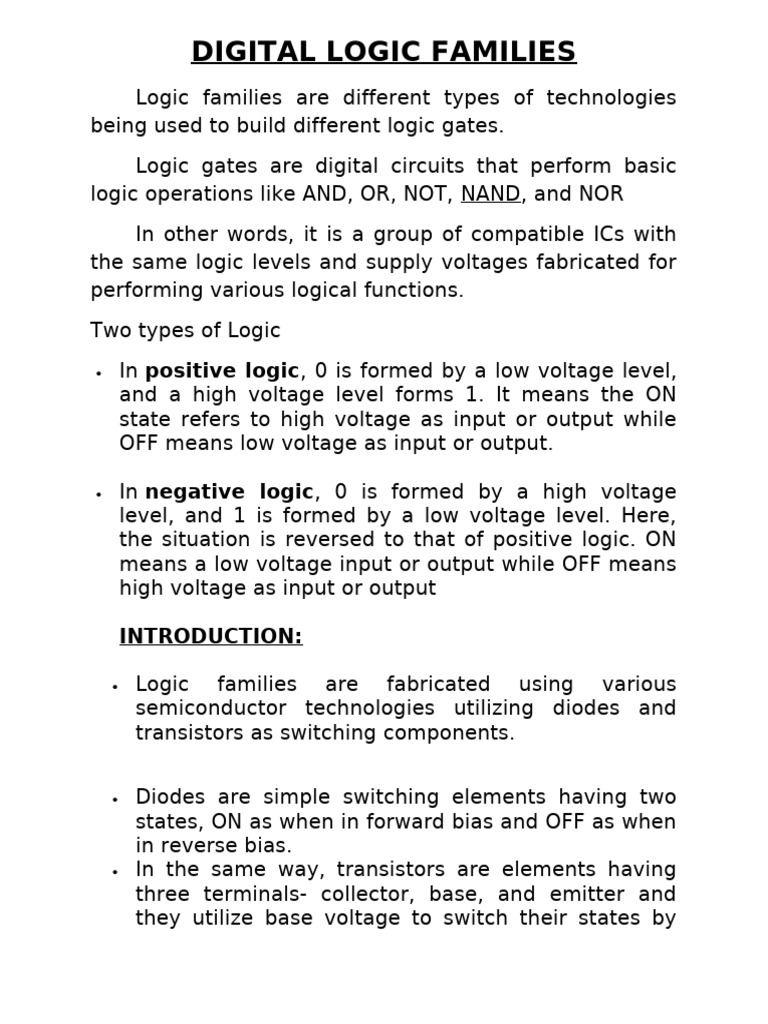 Digital logic Families | PDF