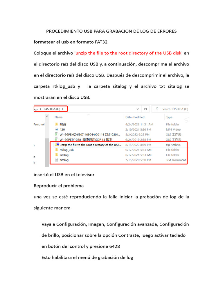 Procedimiento Usb para Grabacion de Log de Errores | PDF