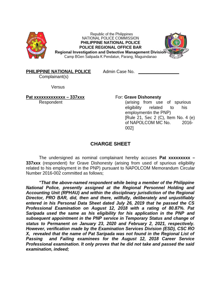 Sample Charge Sheet | PDF