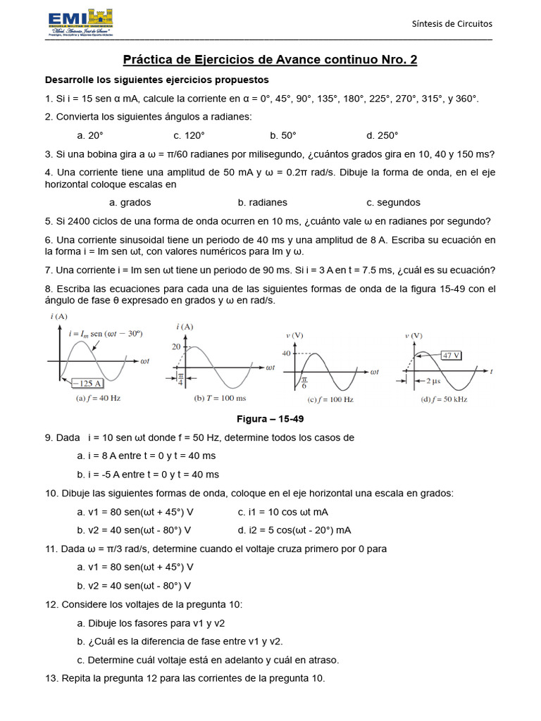 Practica de Ejercicios-Avance - Continuo-2 - 1er-PARCIAL - Sint-Ctos | PDF