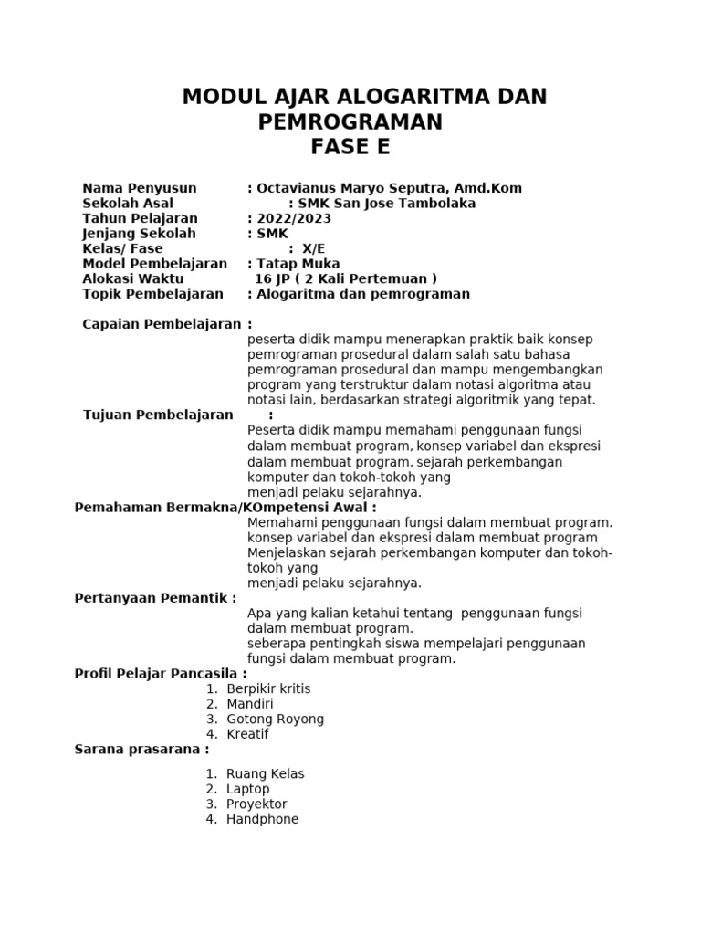 Modul Ajar 1 Elemen 6 Alogaritma Dan Pemrograman (Elemen 6) | PDF