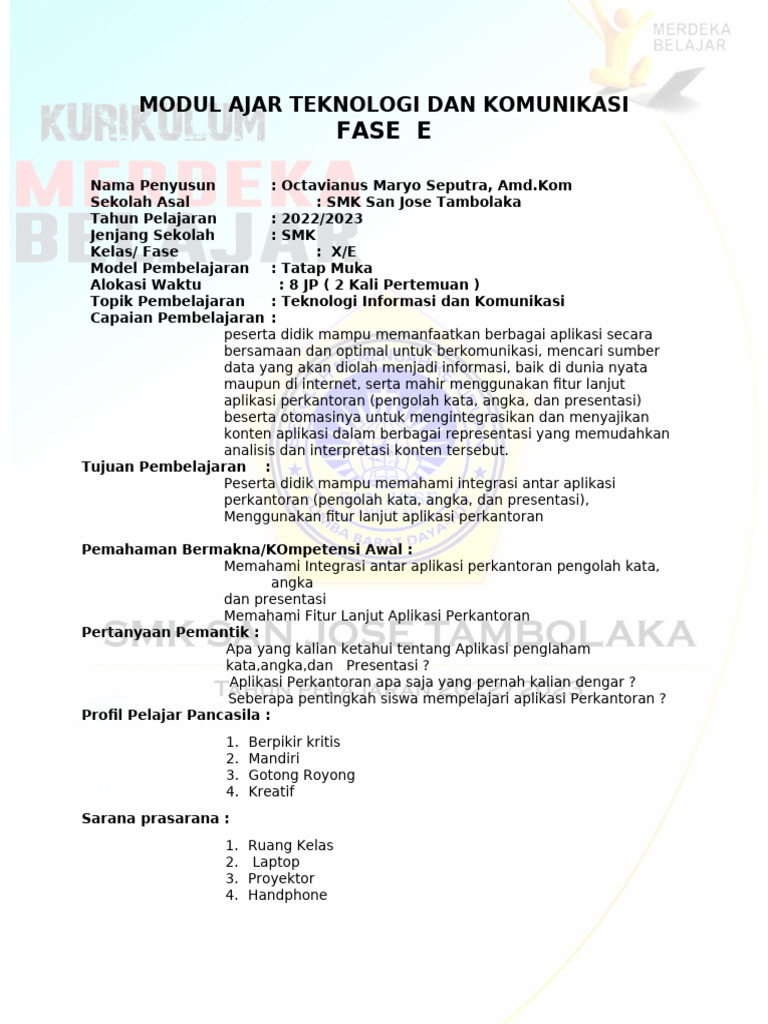 Modul Ajar Teknologi Informasi Dan Komunikasi (Elemen 2) | PDF