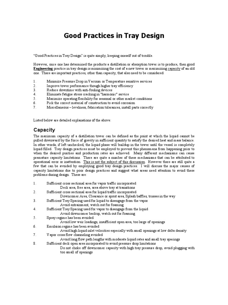 Good Practices in Tray Design | PDF | Pressure | Distillation