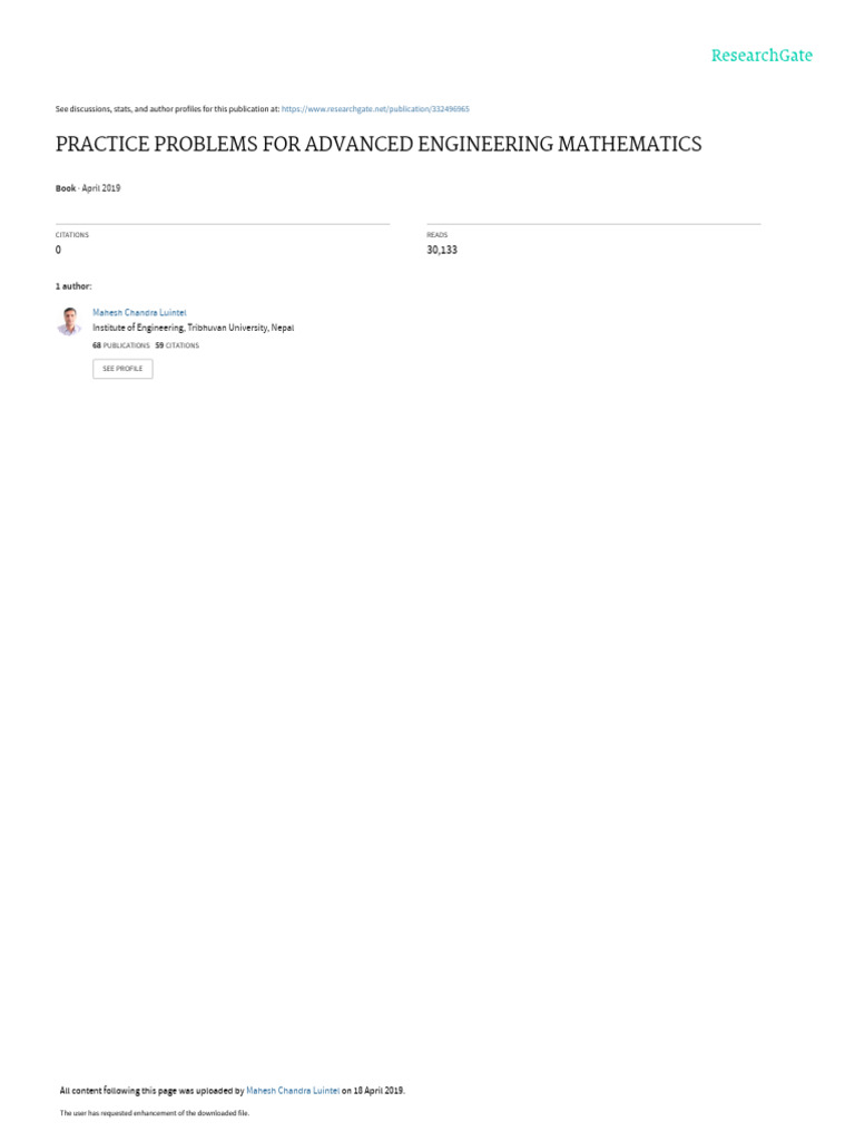 Practice Problems For Advanced Engineering Mathematics | PDF