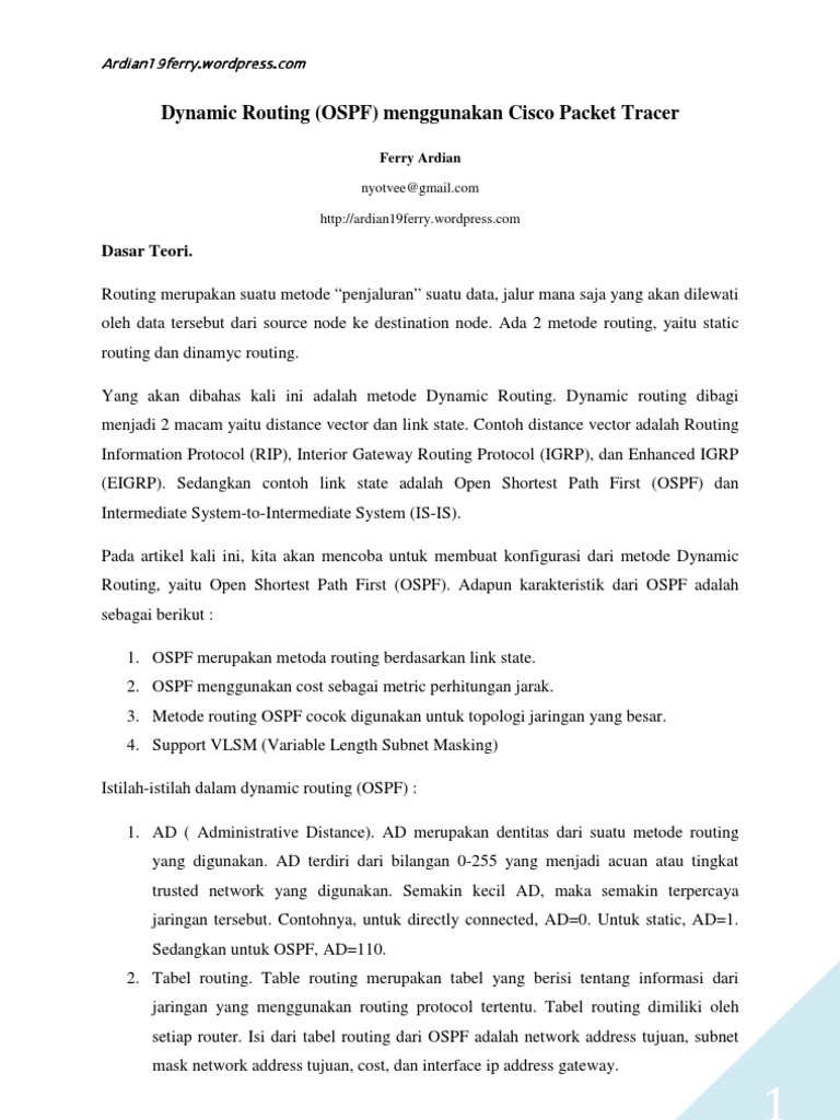 Dynamic Routing Ospf Routing Menggunakan Cisco Packet Tracer Pdf