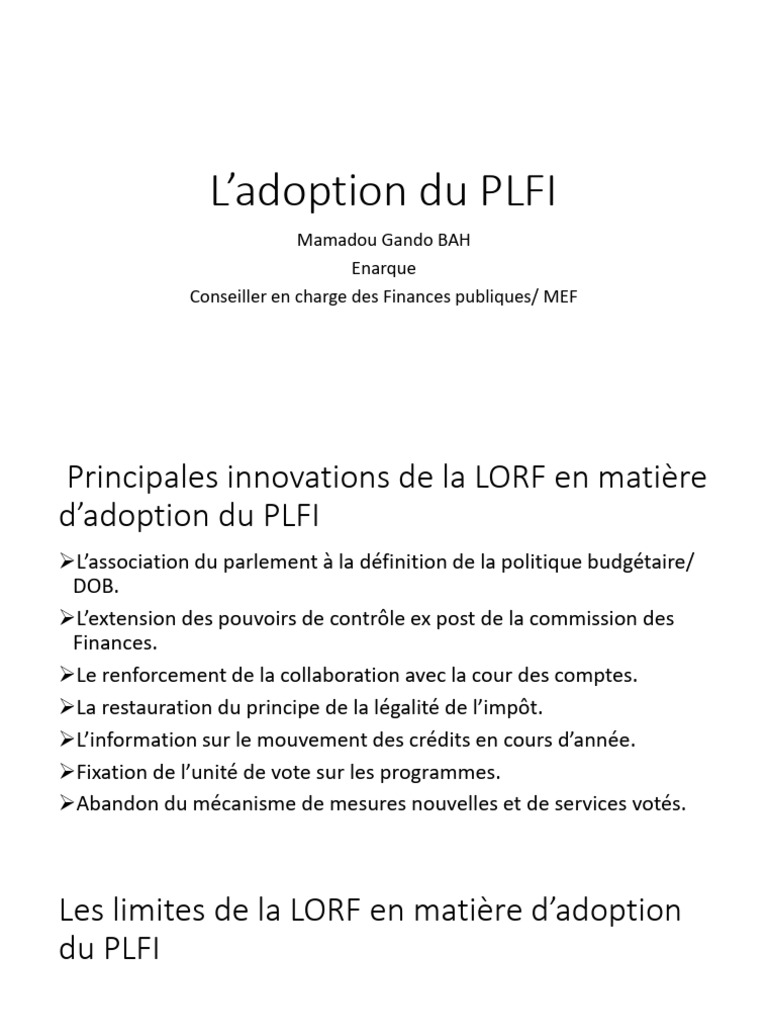 L'Adoption Du PLFI | PDF