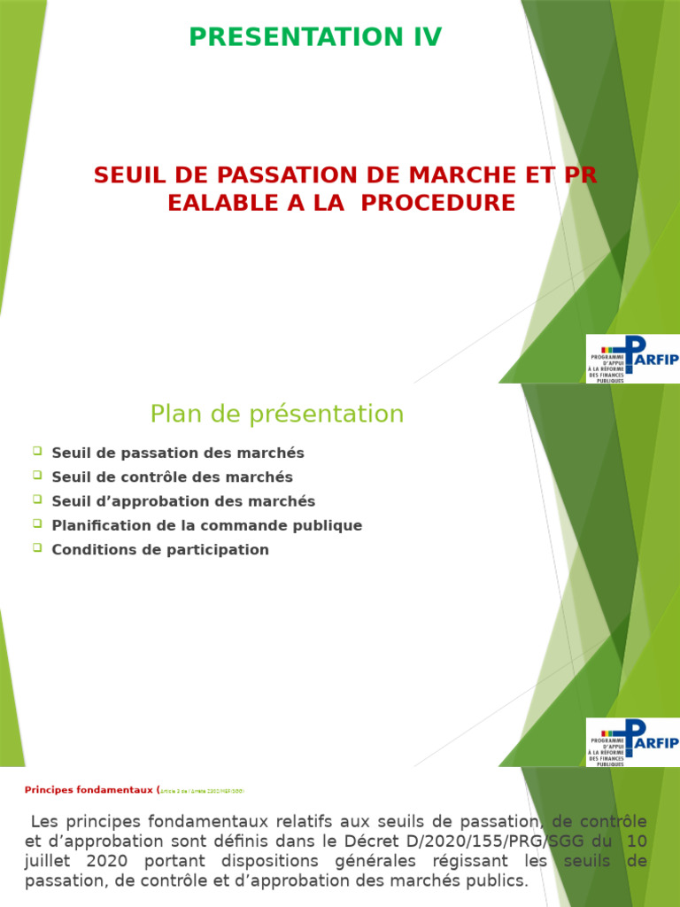 Presentation IV Seuil de Passation Des Marches Publics | PDF
