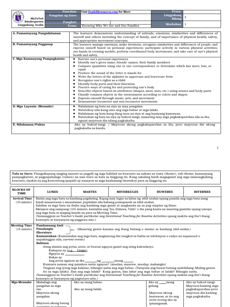 DLL Kindergarten Q1 W3 | PDF