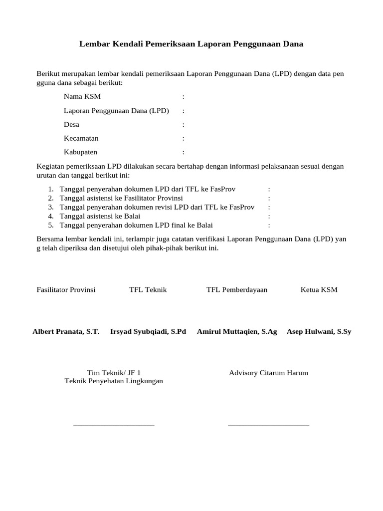 Lembar Kendali Pemeriksaan LPD OK | PDF