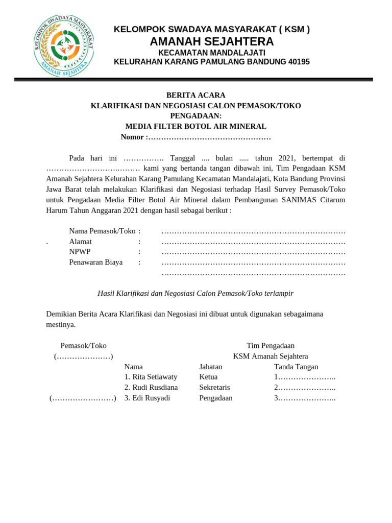 BA Negosiasi Dan Klarifikasi - Media Filter (Karang Pamulang) | PDF