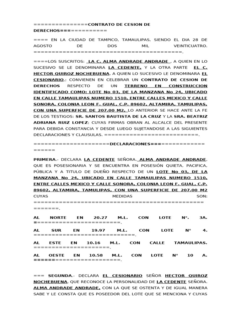 Cesion de Derechos Hector Quiroz | PDF