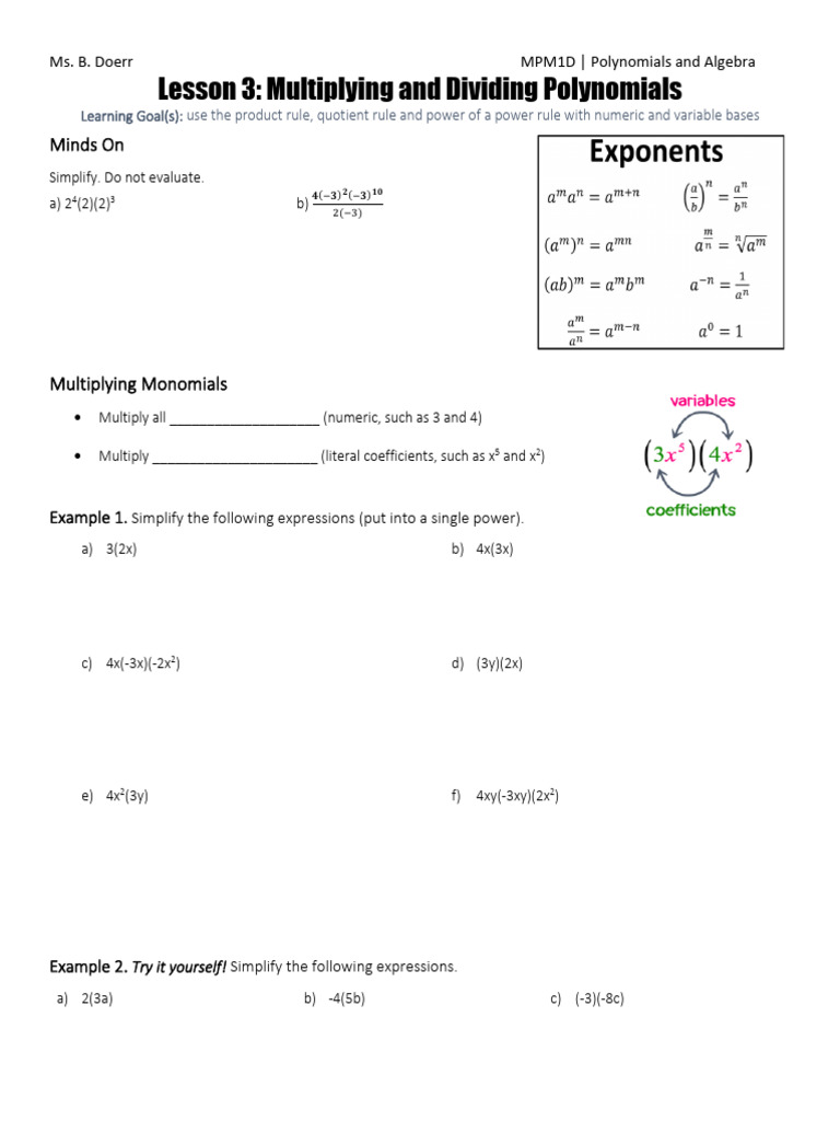 3 - Multiplying and Dividing Monomials | PDF
