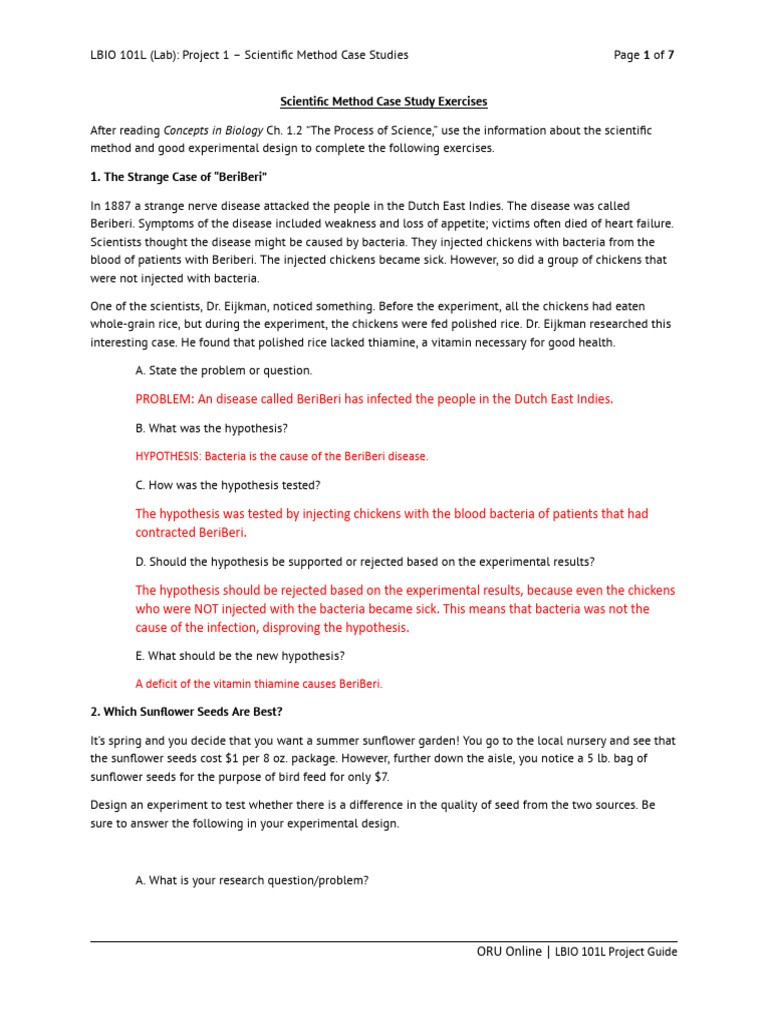 Project 1 Scientific Method Case Study Exercises | PDF | Experiment