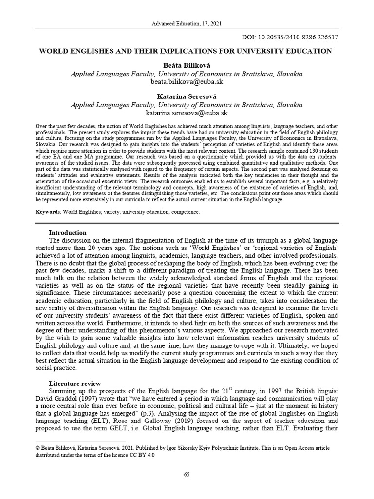 World Englishes and Their Implications For University Education | PDF