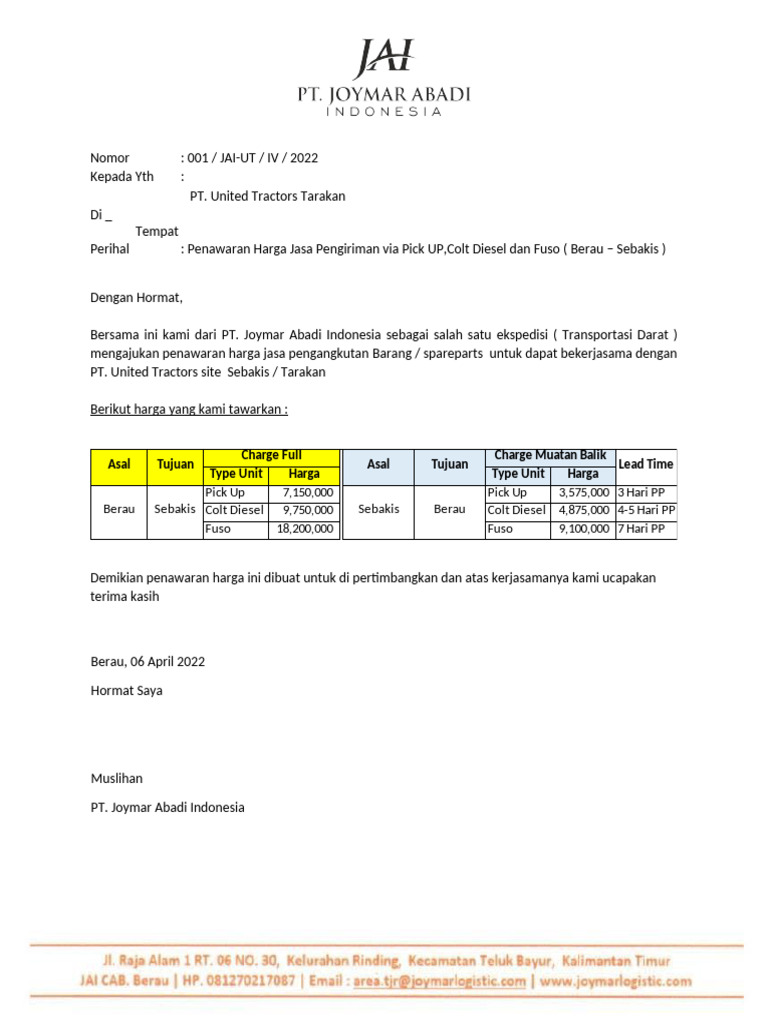 Penawaran JAI-UT Sebakis | PDF