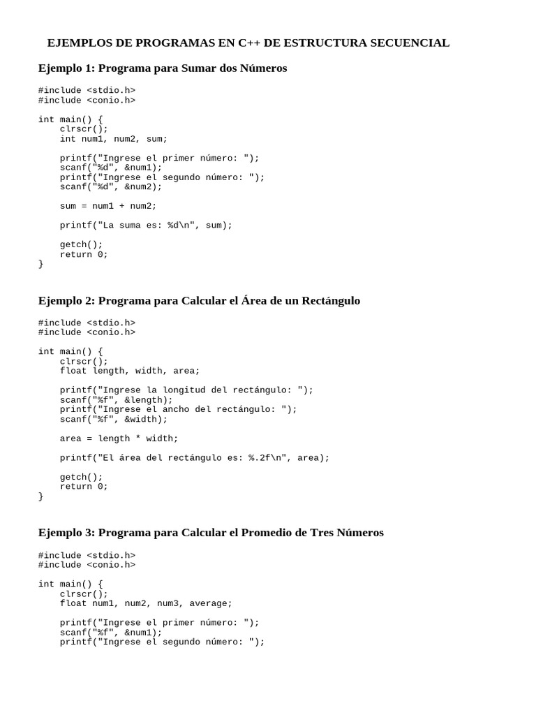 Taller 2 Ejemplos de Programas en C Estructura Secuencial | PDF