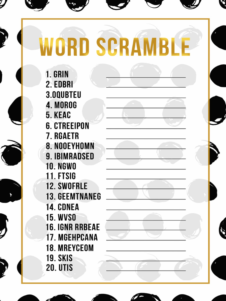 Monochrome Spots Gold Word Scramble | PDF