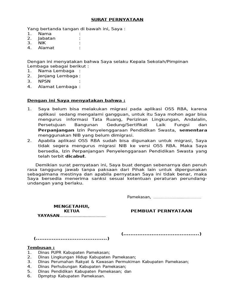 SURAT PERNYATAAN MIGRASI NIB | PDF