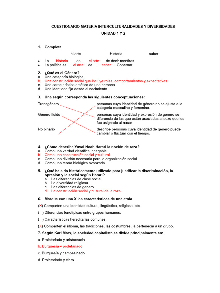Cuestionario Unidad 1 y 2 | PDF
