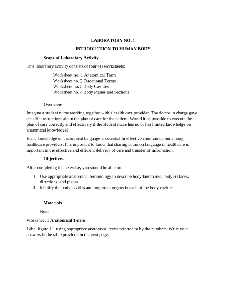 Laboratory Activity Organization of The Human Body | PDF