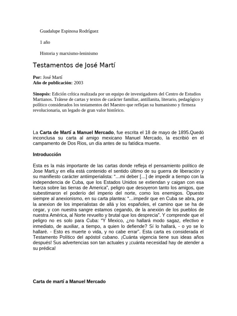 Testamentos de José Martí (Cartas) | PDF