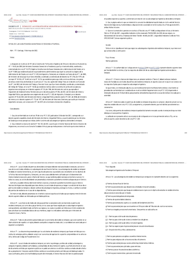 Ley Chile - Decreto 177 14-May-2022 Ministerio Del Interior y Seguridad ...