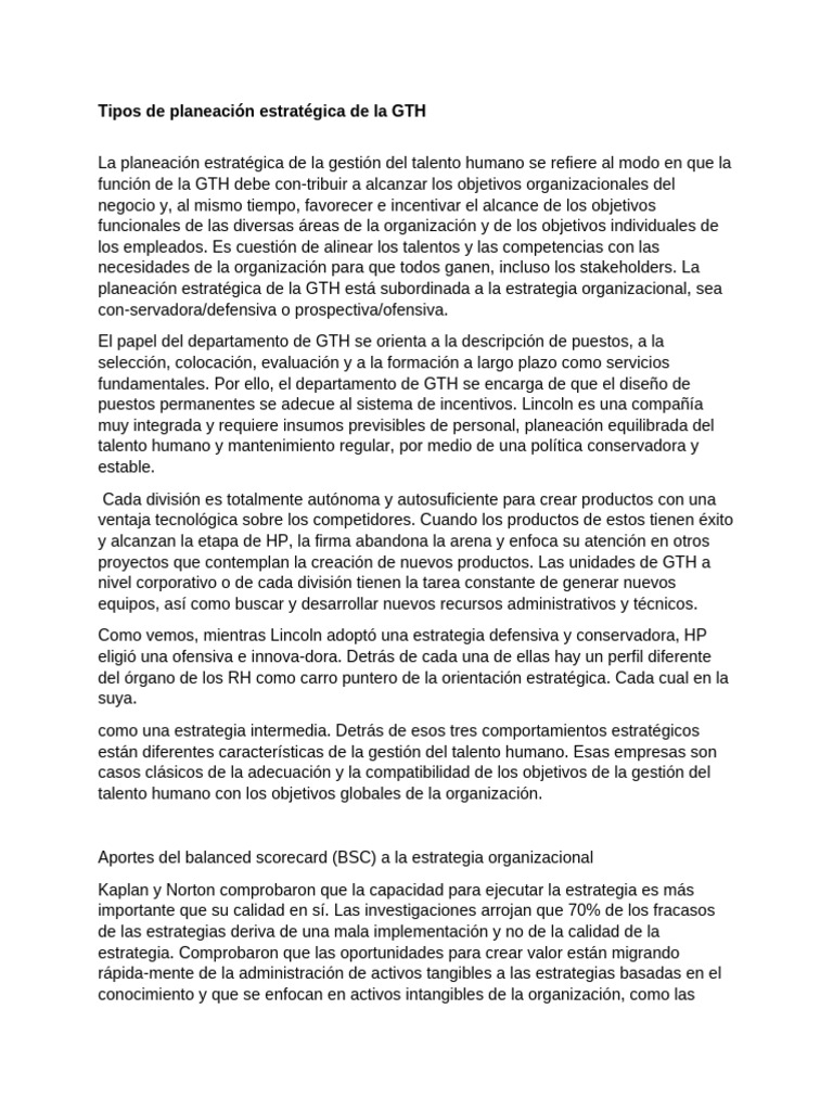 Planeación Estratégica en GTH: Tipos y Modelos | PDF | Planificación ...