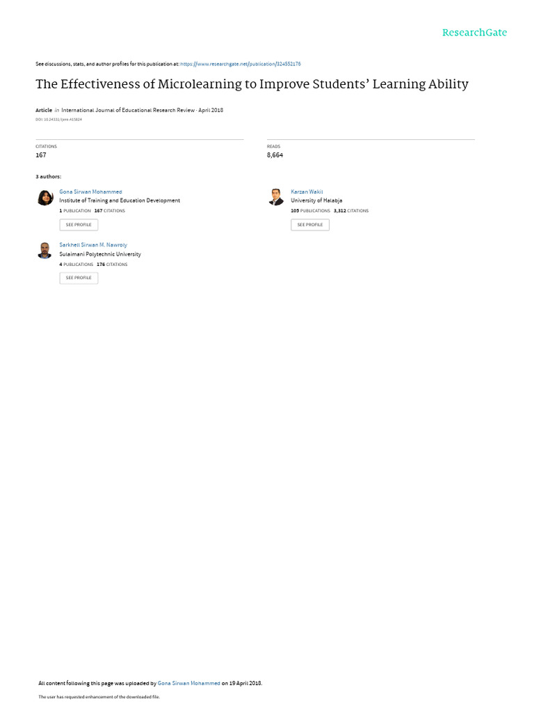 The Effectiveness of Microlearning To Improve Stud | PDF | Learning | Career & Growth