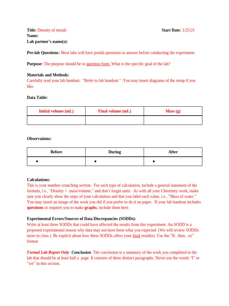 AP Chem Lab Report Template Updated | PDF