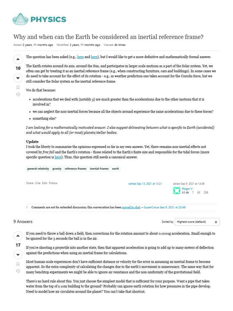 General Relativity - Why and When Can The Earth Be Considered An ...