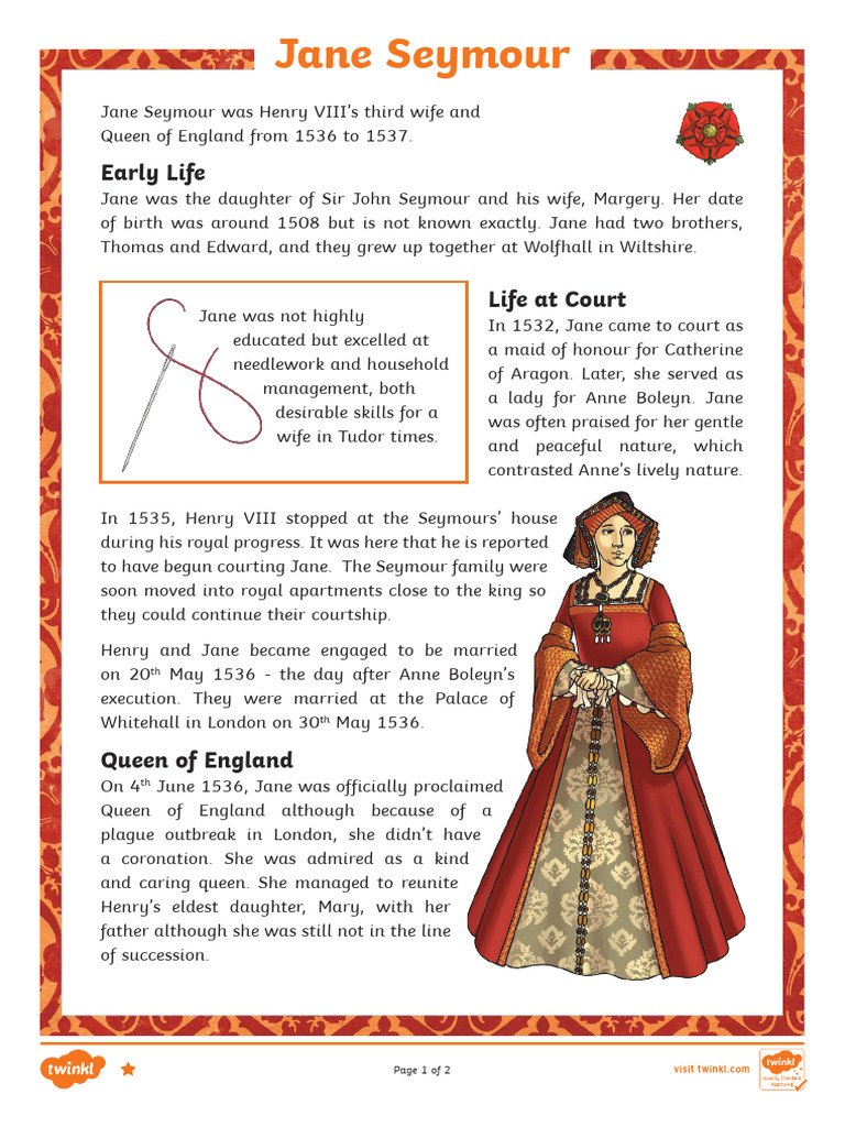 t2 e 5170 Uks2 Jane Seymour Differentiated Reading Comprehension ...