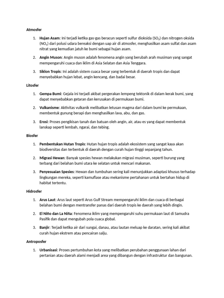 Cari Minimal 3 Contoh Dari Gejala Geografi Pada Atmosfer, Litosfer ...