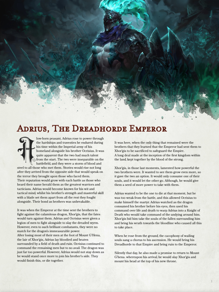Adrius, The Dreadhorde Emperor - GM Binder | PDF