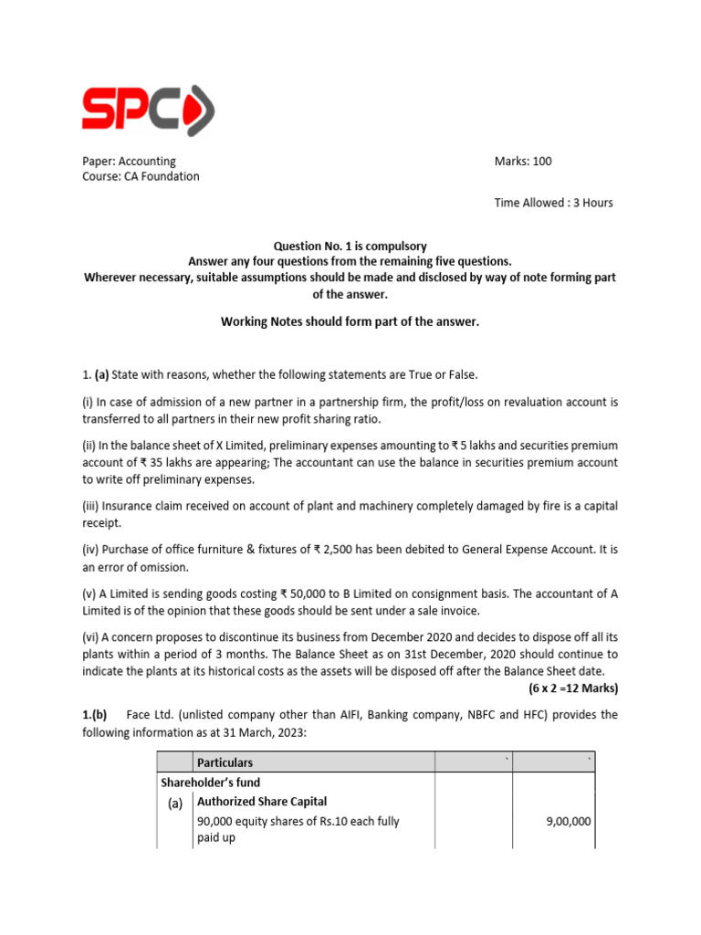 Foundation Accounts Question Paper | PDF | Banks | Finance & Money ...