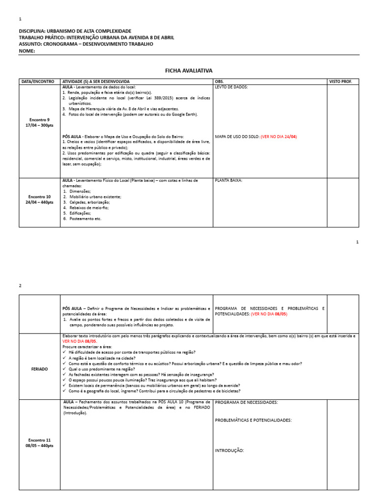 FICHA AVALIATIVA - urb 3 | PDF