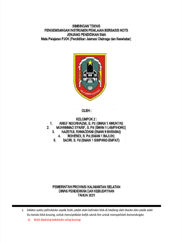 PDF Soal Hots Pjok Sma | PDF